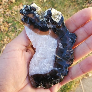 Black Fortification Agate Limb Cast With Quartz Crystal Polished Stone ...