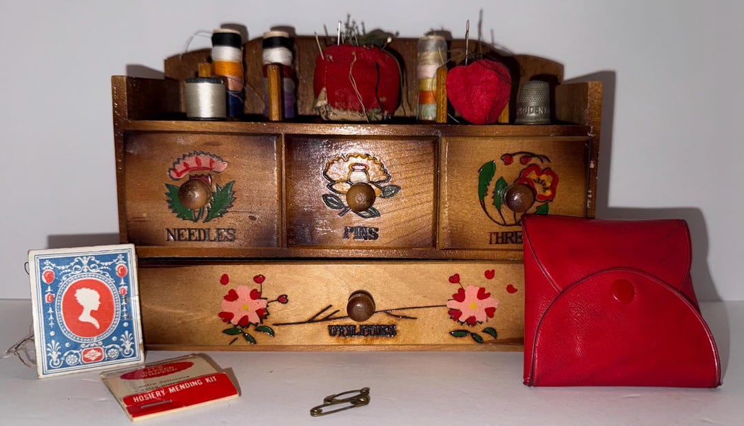 Antique Wood Sewing Cabinet With Drawers and Notions - Etsy