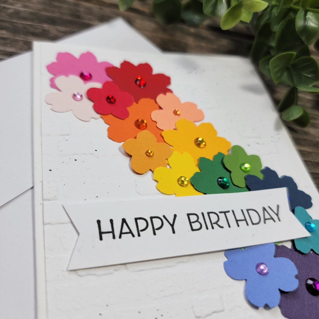 Rainbow Flower Birthday Card.unique Birthday Card.birthday Card for ...