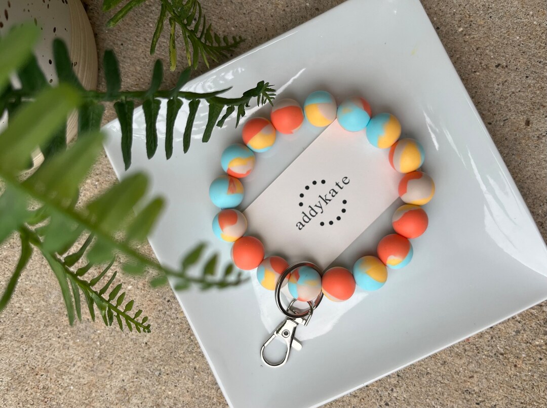 Keychain Wristlet {TANGERINE} - Keyring Accessory, Silicone Beaded ...