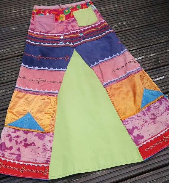 Boho, Patchwork Skirt, 70s, Hippie, Ethnic, Bohemian,… - Gem