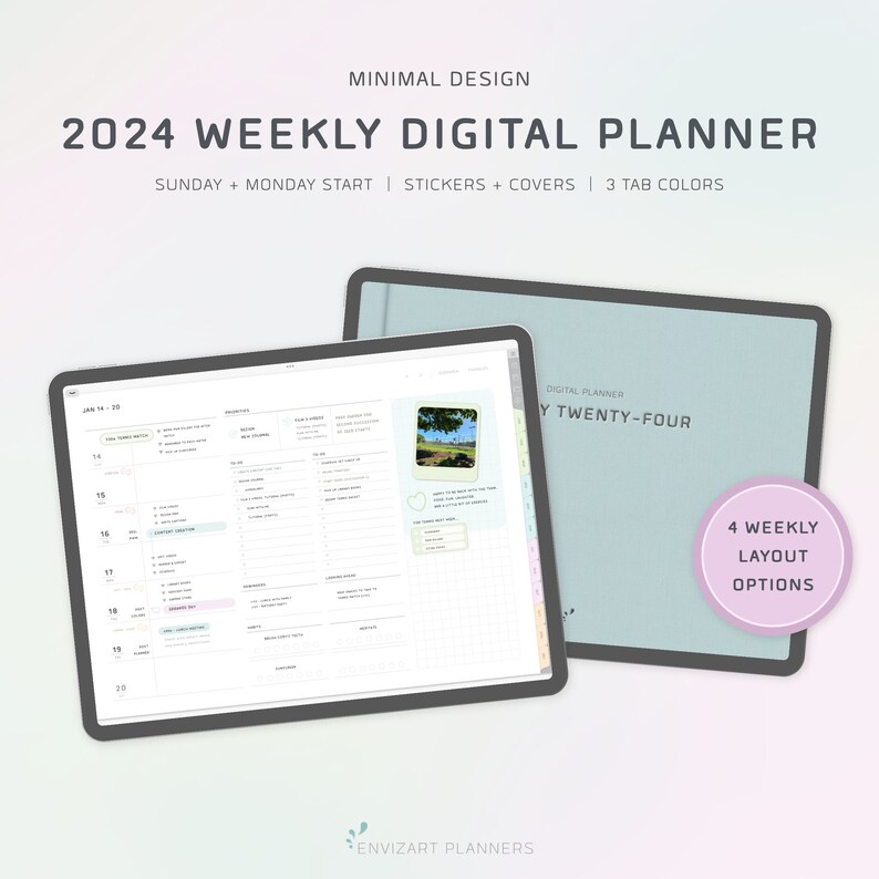 Digital Planner 2024 Minimalist Dated Weekly Landscape Pastel iPad Planner With Digital Stickers ...