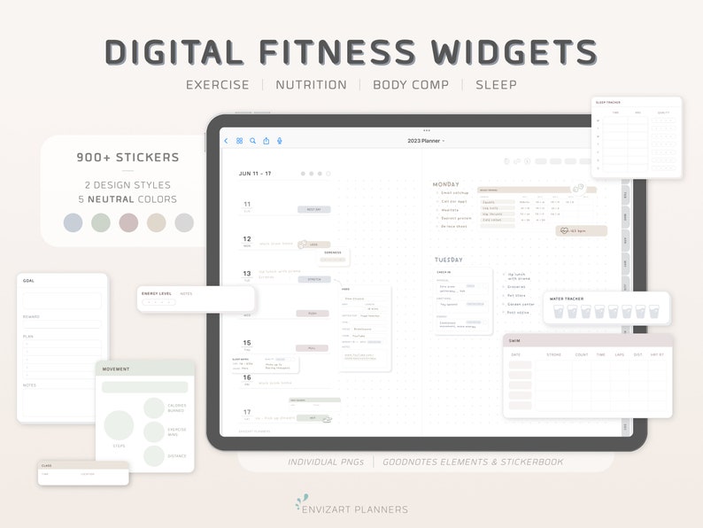 Fitness Widgets for Digital Planning / Digital Stickers for - Etsy