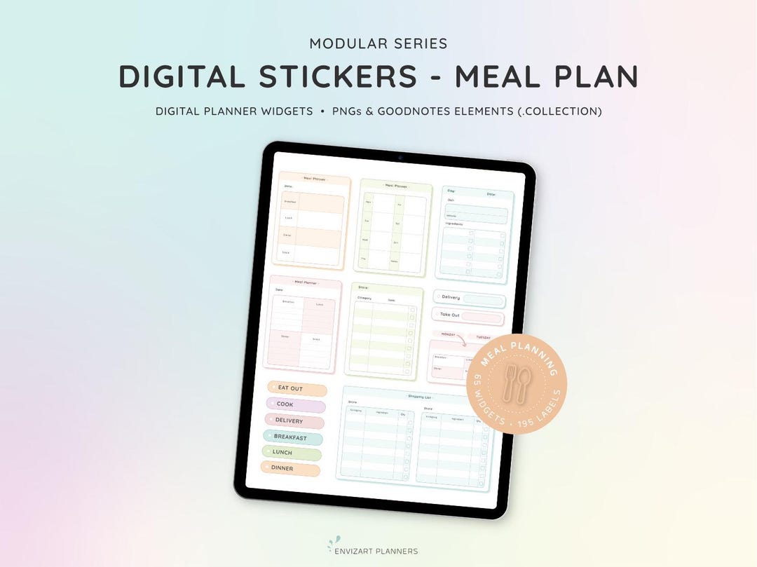 Digital Planner Stickers - Meal Planning & Recipe Widgets - Pastel - Etsy