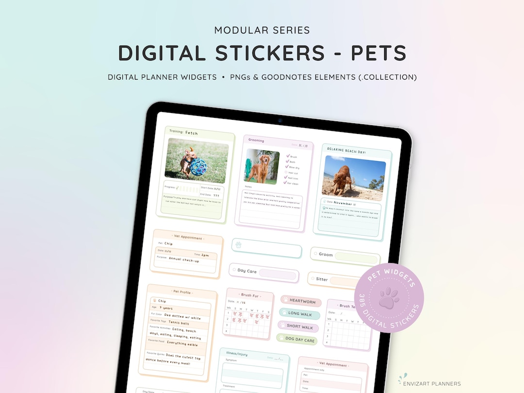 Digital Planner Stickers - Pastel Pet Widgets - Etsy