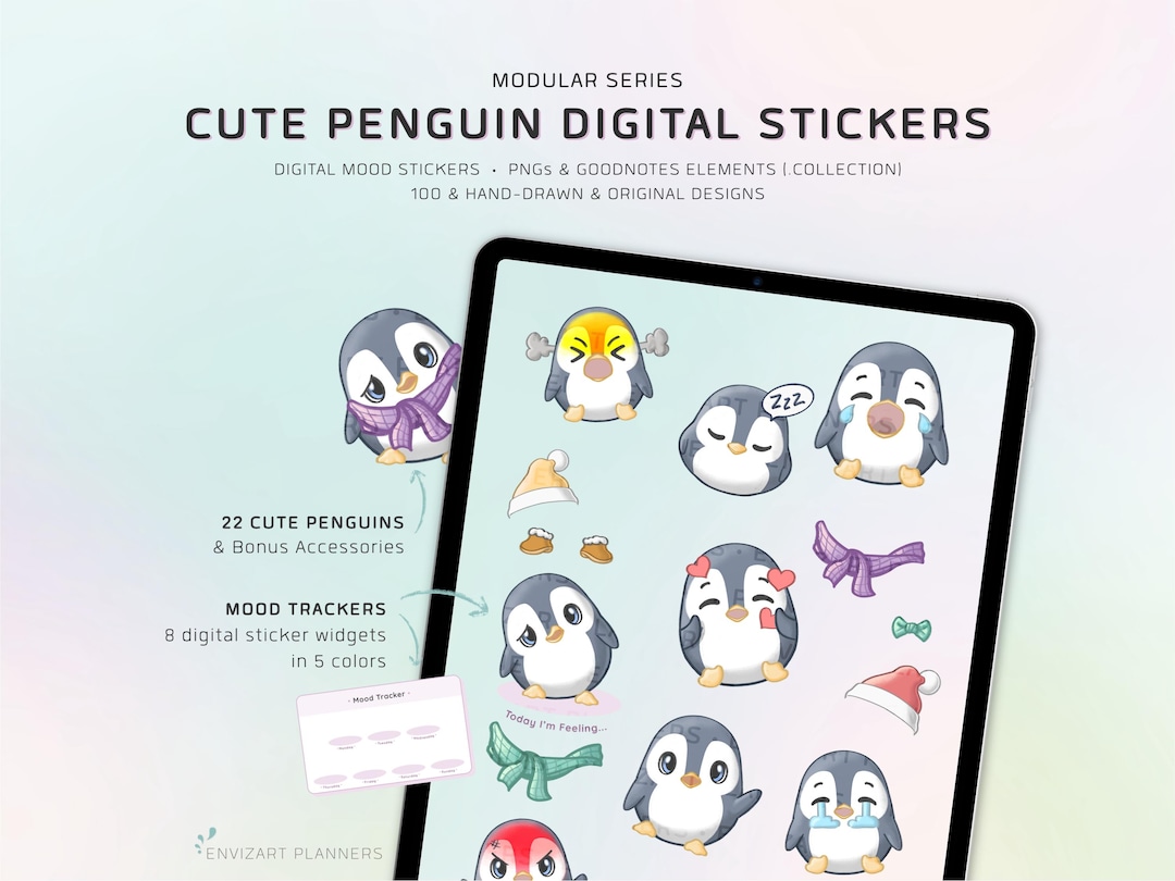 Kawaii Penguin Mood Tracker Digital Stickers Hand-drawn (pngs) - Etsy