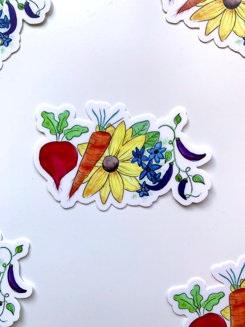 LGBTQ+ Pride Vegetable Flower Sticker 3"x1.75/ Hand Painted / Farmer ...