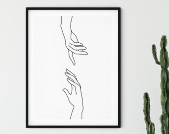 Black Line Hands Art Print Hands Line Art Feminine Hands Print Female ...