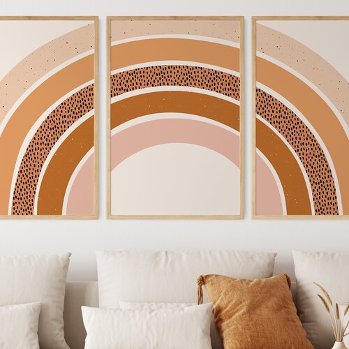 Boho Rainbow Print Set of 3 Prints Pink 3 Piece Wall Art - Etsy