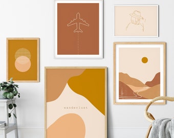 Warm Tone Travel Art Set of 5 Prints Wanderlust Quote Poster - Etsy