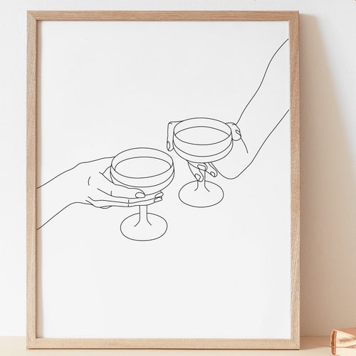 Cocktail Line Art One Line Drawing Hand Holding Glass Print | Etsy