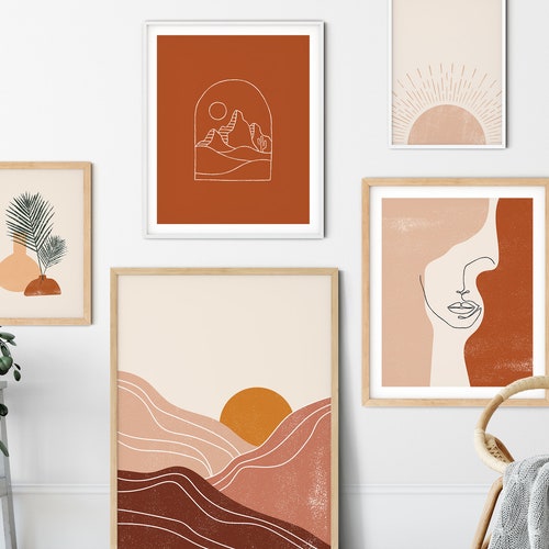 Boho Art Set Of 5 Prints Abstract Landscape Poster Bundle Etsy