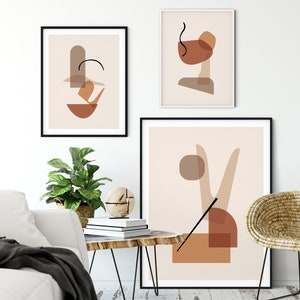 Warm Color Art Set of 3 Prints | Geometric Shapes Gallery Wall Bundle ...