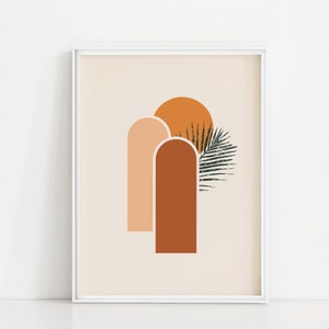 Palm and Sun Art Print Abstract Sun Wall Art Boho Abstract Shapes Printable Minimal Palm Leaf ...