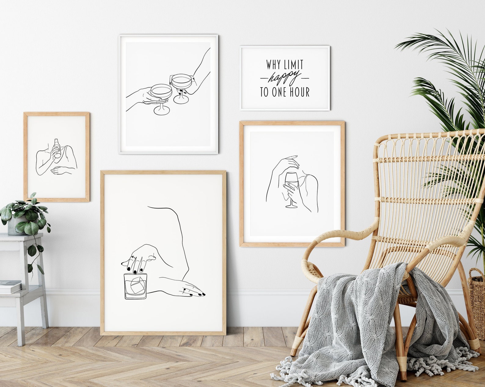 Bar Cart Art Set of 5 Prints | Line Art Cocktail Poster Bundle ...
