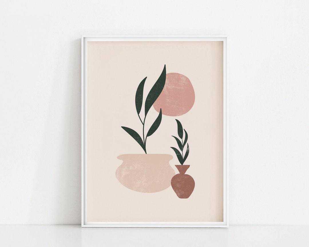 Plants in Pots Art Print | Blush Pink Poster | Pink Color Print | Brush ...