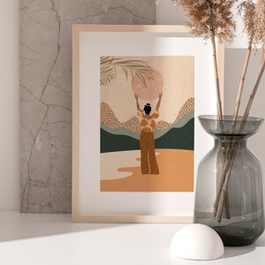 Holding Sun Art Print | Boho Desert Woman Poster | Polka Dot Pattern ...