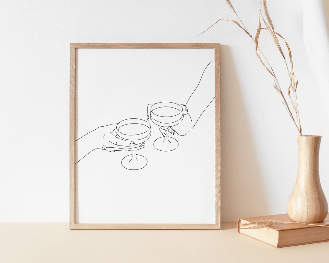 Cheers Drinks Art Print | Line Drawing Drinking Buddies | Gift for ...