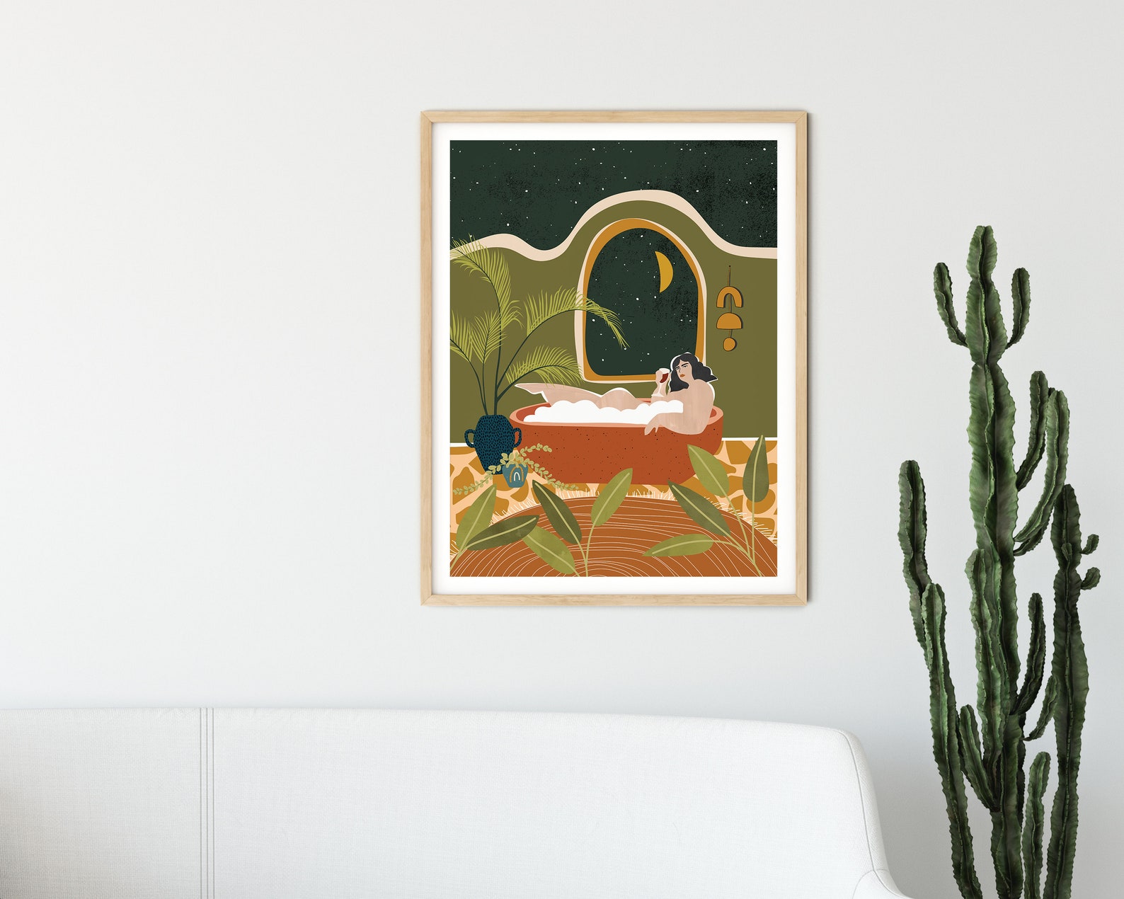 Bubble Bath Art Print Woman Drinking Wine Illustration | Etsy