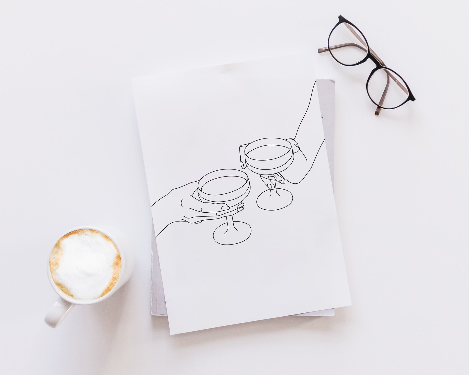 Cheers Drinks Art Print | Line Drawing Drinking Buddies | Gift for ...