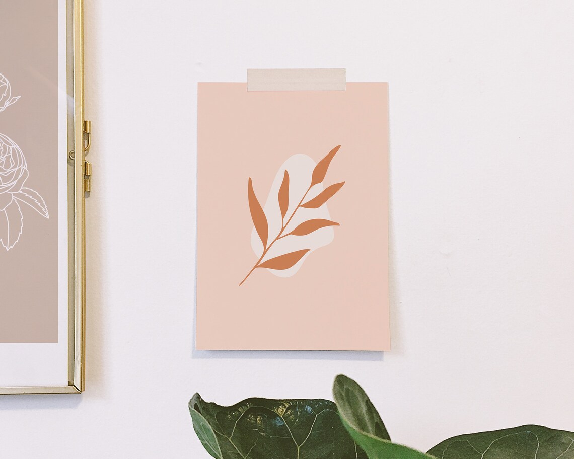 Leaf Stem Art Print Modern Leaves Poster Minimalist Leaf | Etsy