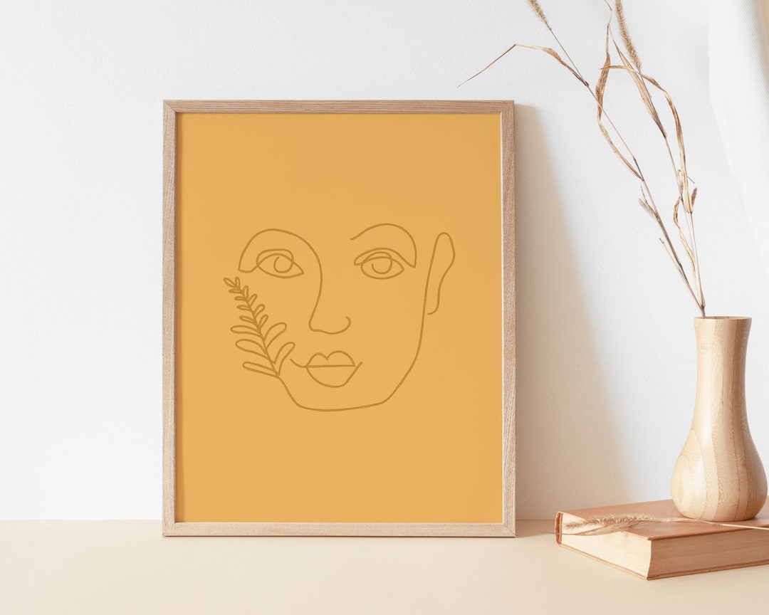 Leaf Face Art Print Minimal One Line Face Drawing Line Art Plant Leaves ...