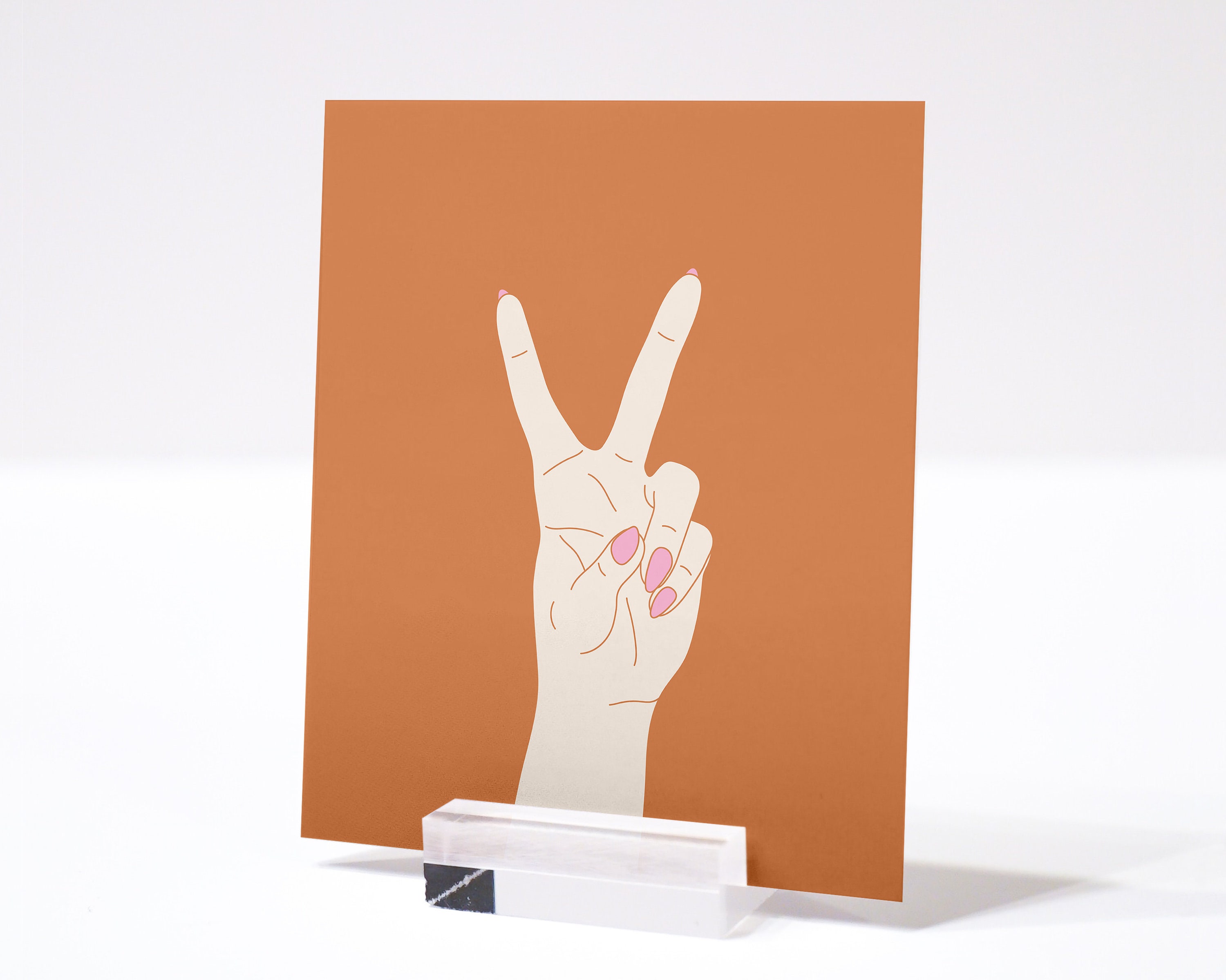 Peace Sign Art Print | Woman With Long Nails Poster | Line Art Female ...