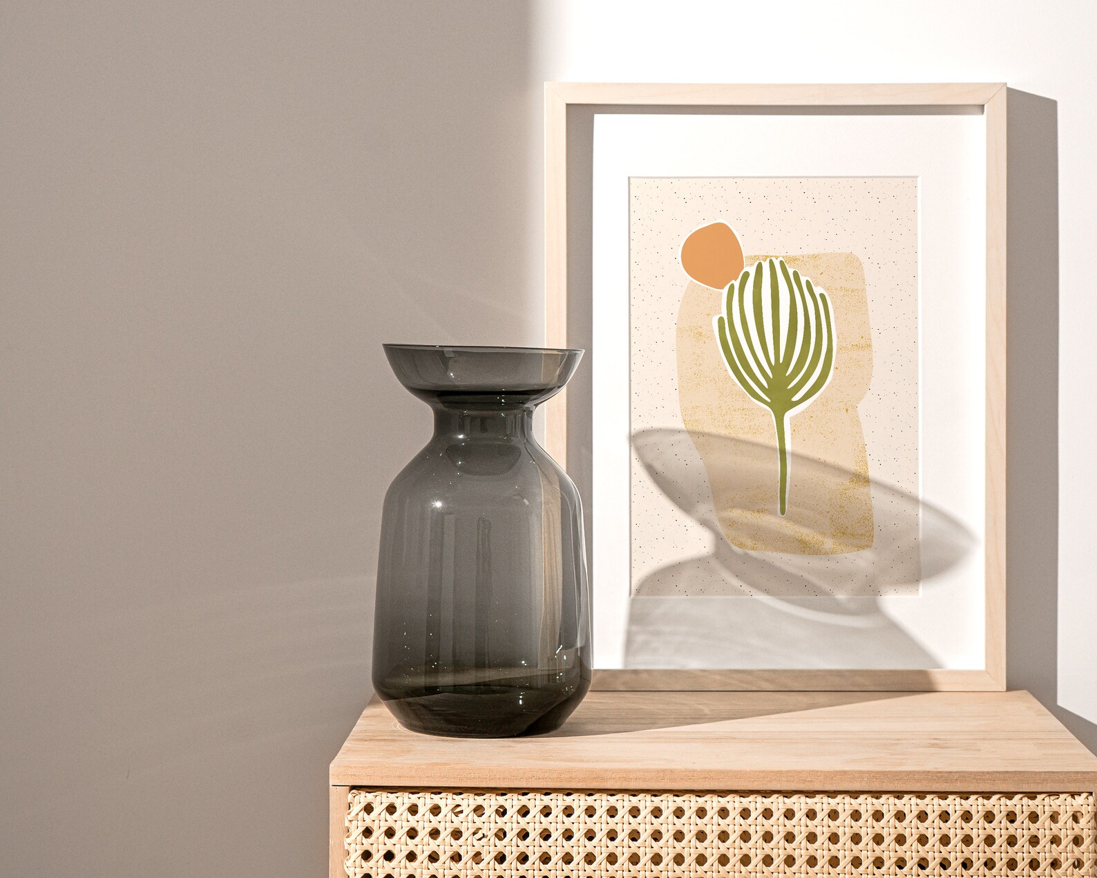 Abstract Desert Plant Art Print | Contemporary Cactus and Sun Wall Art ...