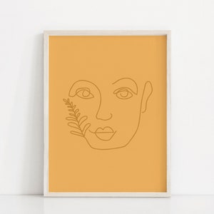 Leaf Face Art Print Minimal One Line Face Drawing Line Art Plant Leaves ...