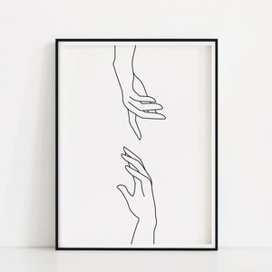 Black Line Hands Art Print Hands Line Art Feminine Hands Print Female ...