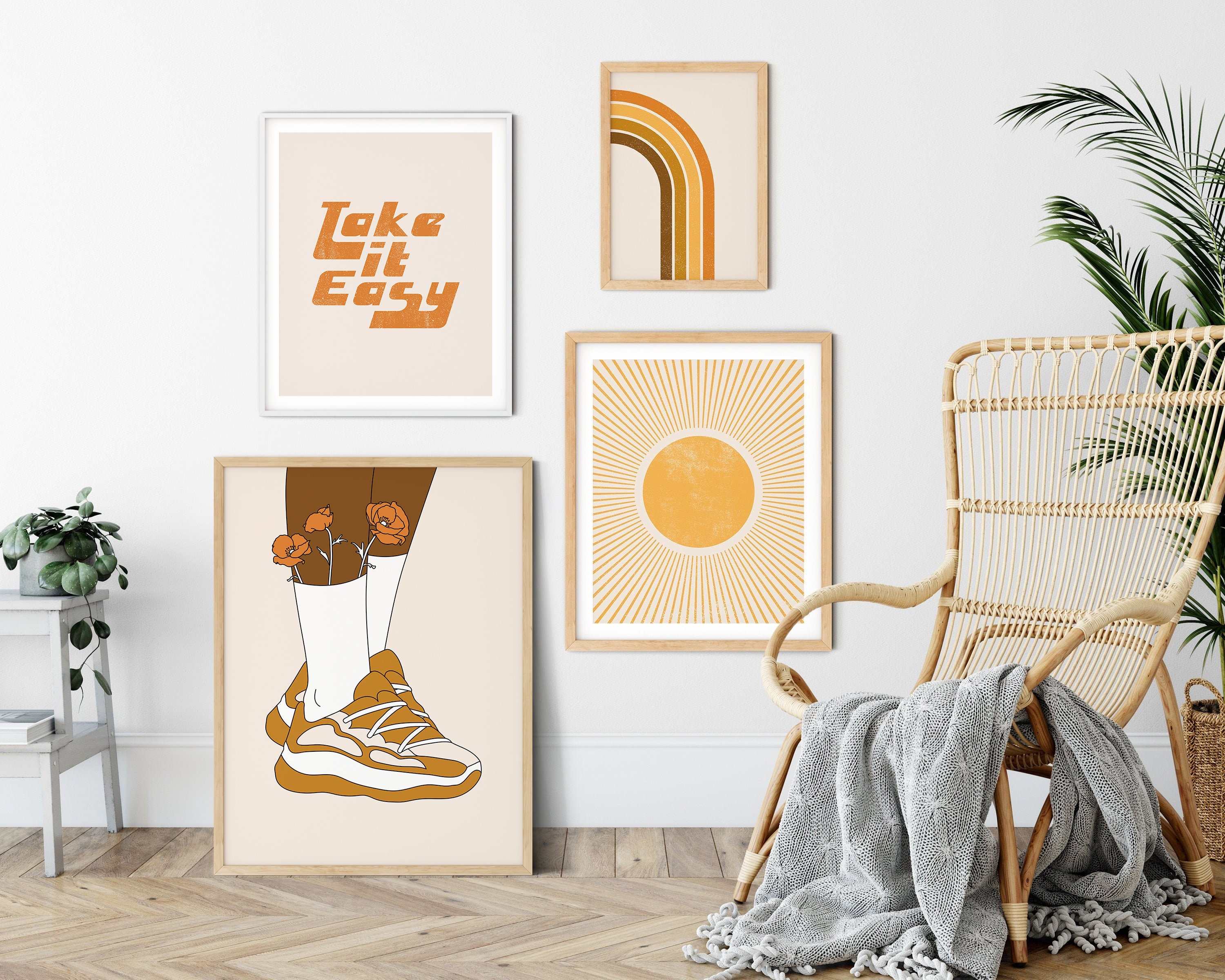 Retro Style Art Set of 4 Prints 1970s Rainbow Gallery Wall | Etsy