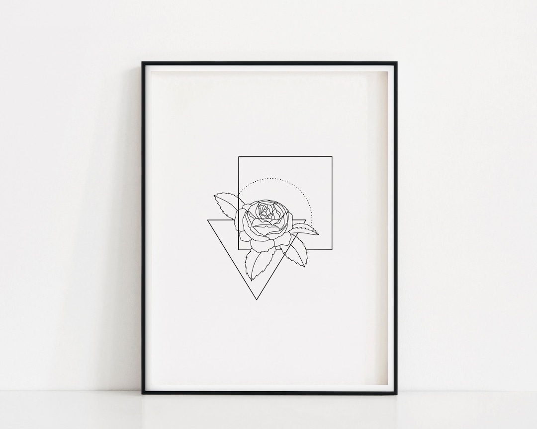 Geometric Rose Line Art Print | Rose With Shapes Poster | Minimal Rose ...