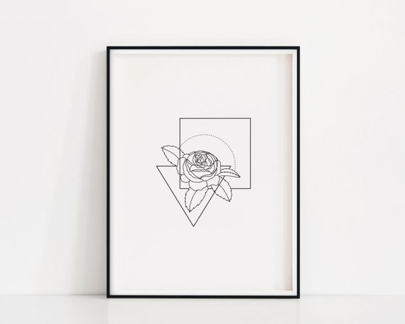 Geometric Rose Line Art Print Rose With Shapes Poster | Etsy