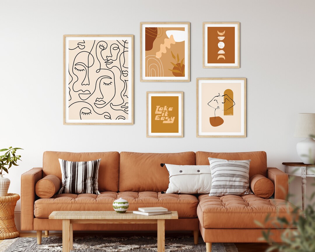 Abstract Boho Line Art Set of 5 Prints | Single Line Drawing Gallery ...