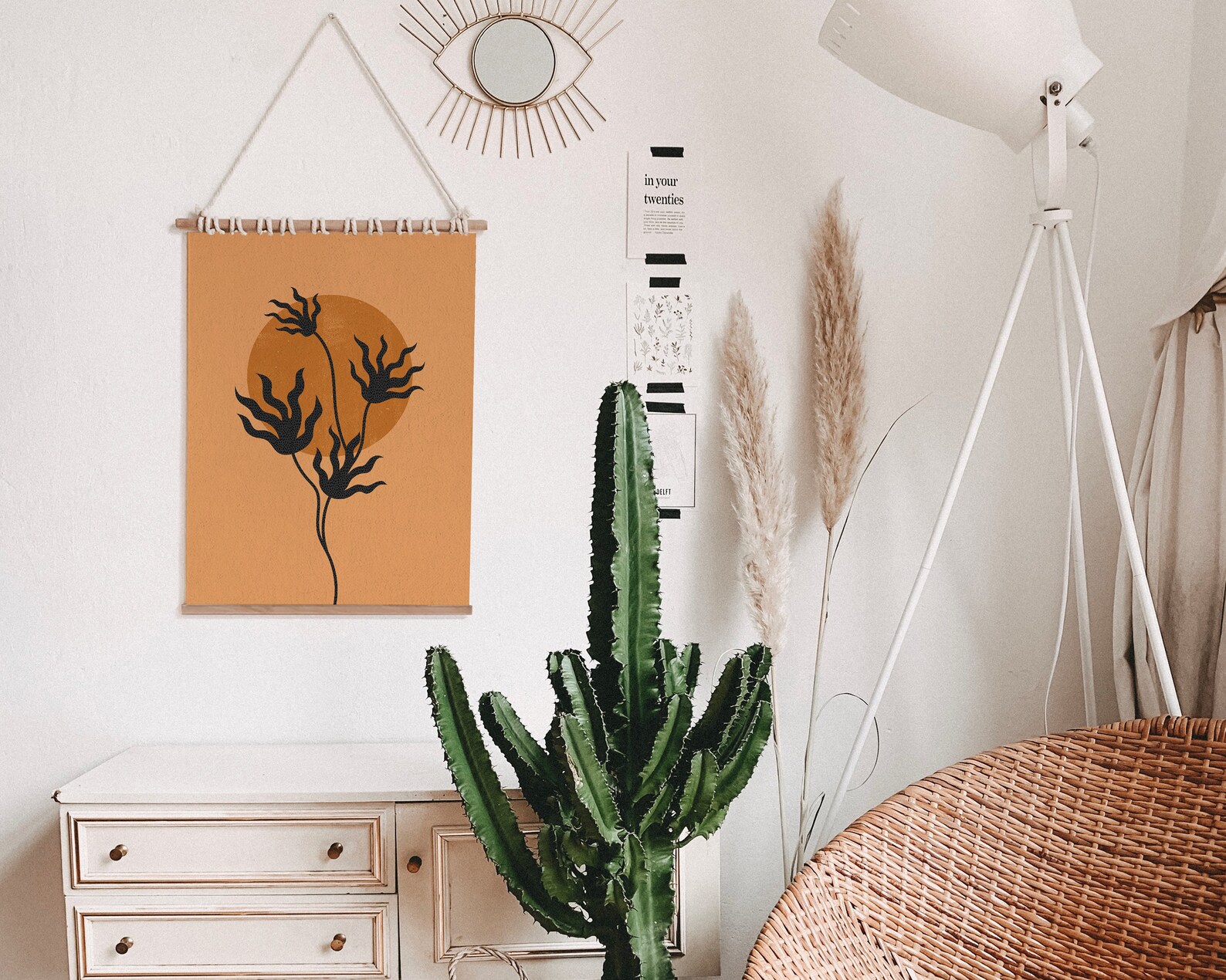 Simple Plant Art Print | Abstract Plant Over Sunset Poster | Botanical ...