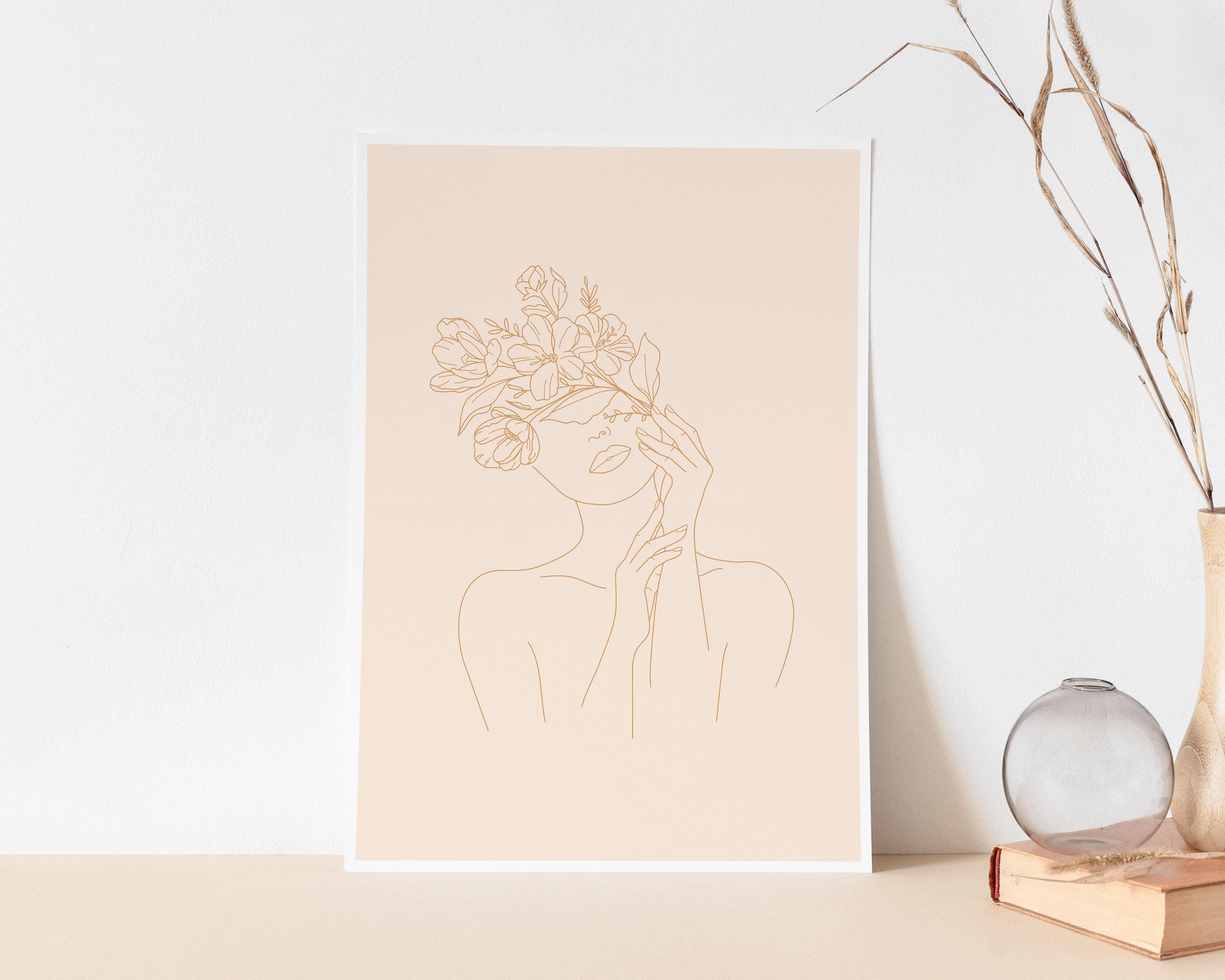 Flower Woman Line Art Print Minimal Flower Head Poster | Etsy