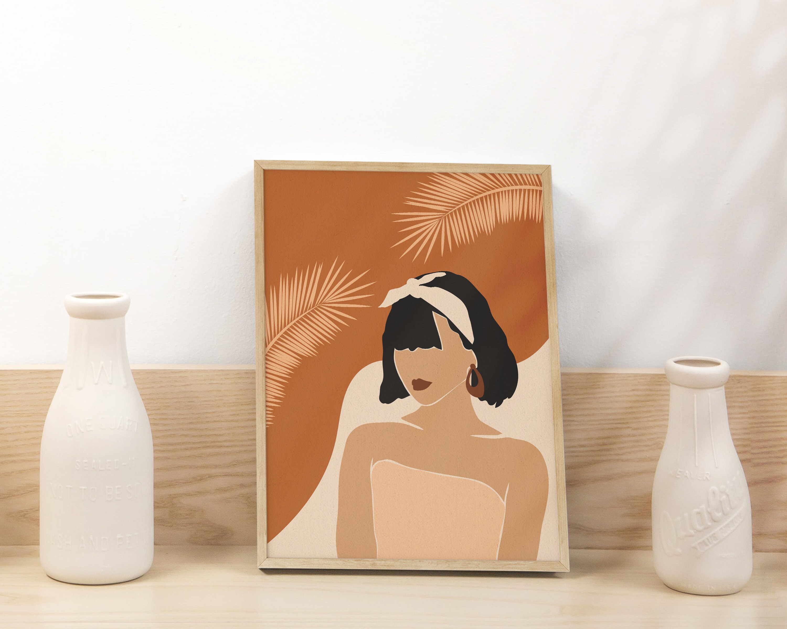 Boho Woman Art Print Color Block Woman Poster Minimal Palm | Etsy