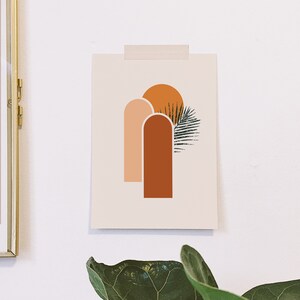 Palm and Sun Art Print Abstract Sun Wall Art Boho Abstract Shapes Printable Minimal Palm Leaf ...
