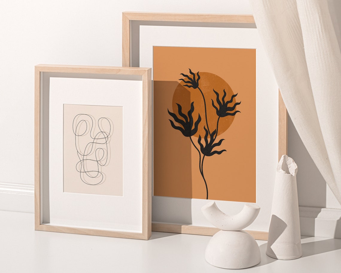 Simple Plant Art Print | Abstract Plant Over Sunset Poster | Botanical ...