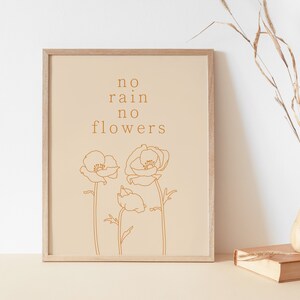 Flower Illustration Art Print | No Rain No Flowers Text | Flower Bloom ...