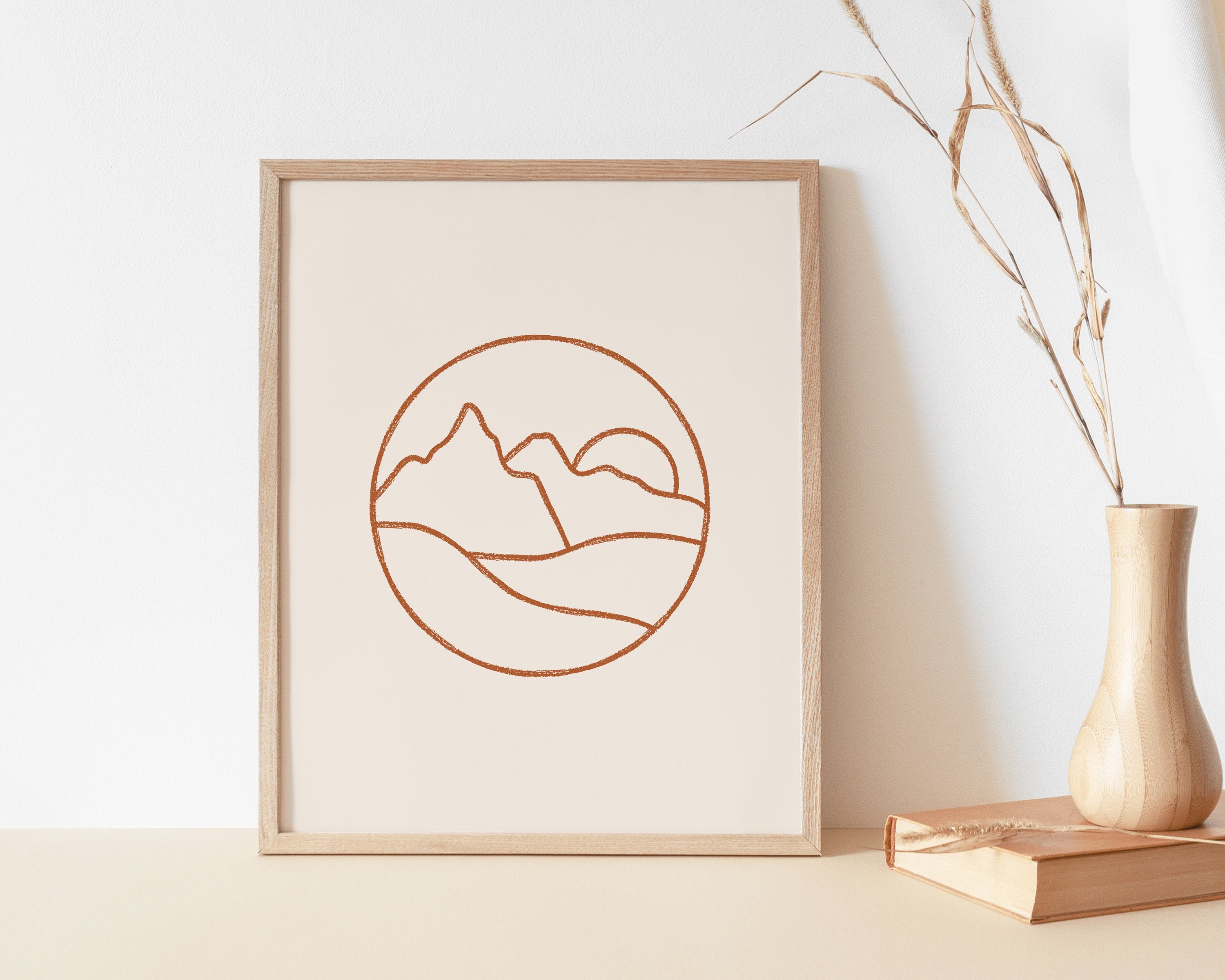 Line Landscape Art Print | Line Drawing Mountains Poster | Minimal ...