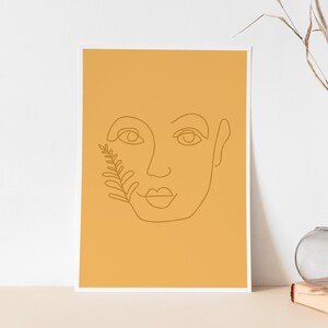 Leaf Face Art Print Minimal One Line Face Drawing Line Art Plant Leaves ...