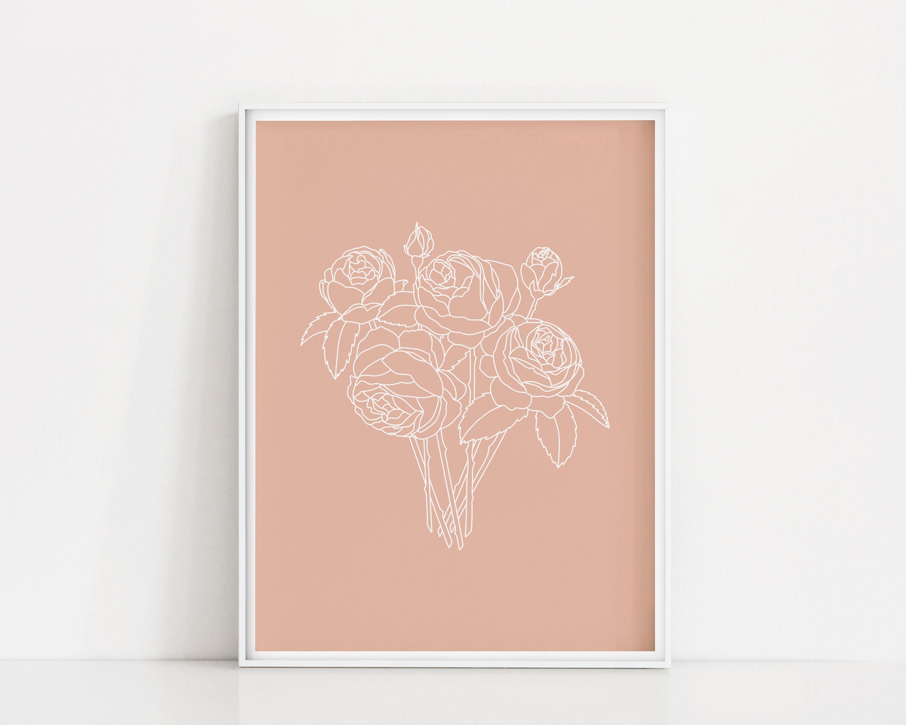 Rose Bouquet Art Print Line Art Roses Flower Wall Art | Etsy