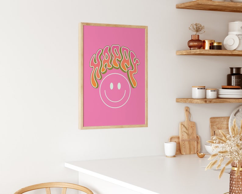 Happy Smiley Face Art Print Groovy Happiness Poster 70s | Etsy