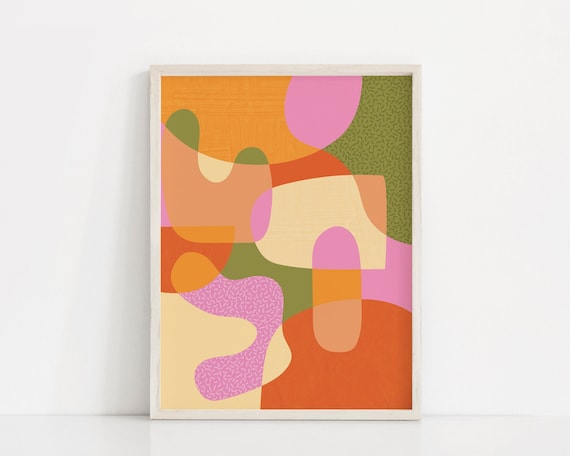 Colorblock Shapes Art Print 80s Pattern Shapes Poster Pink | Etsy