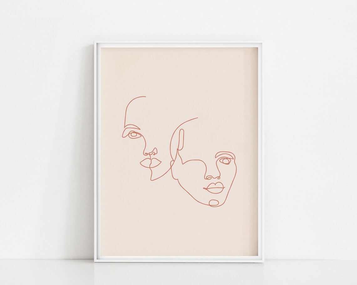 Connected Faces Art Print One Line Drawing Of Faces Single | Etsy