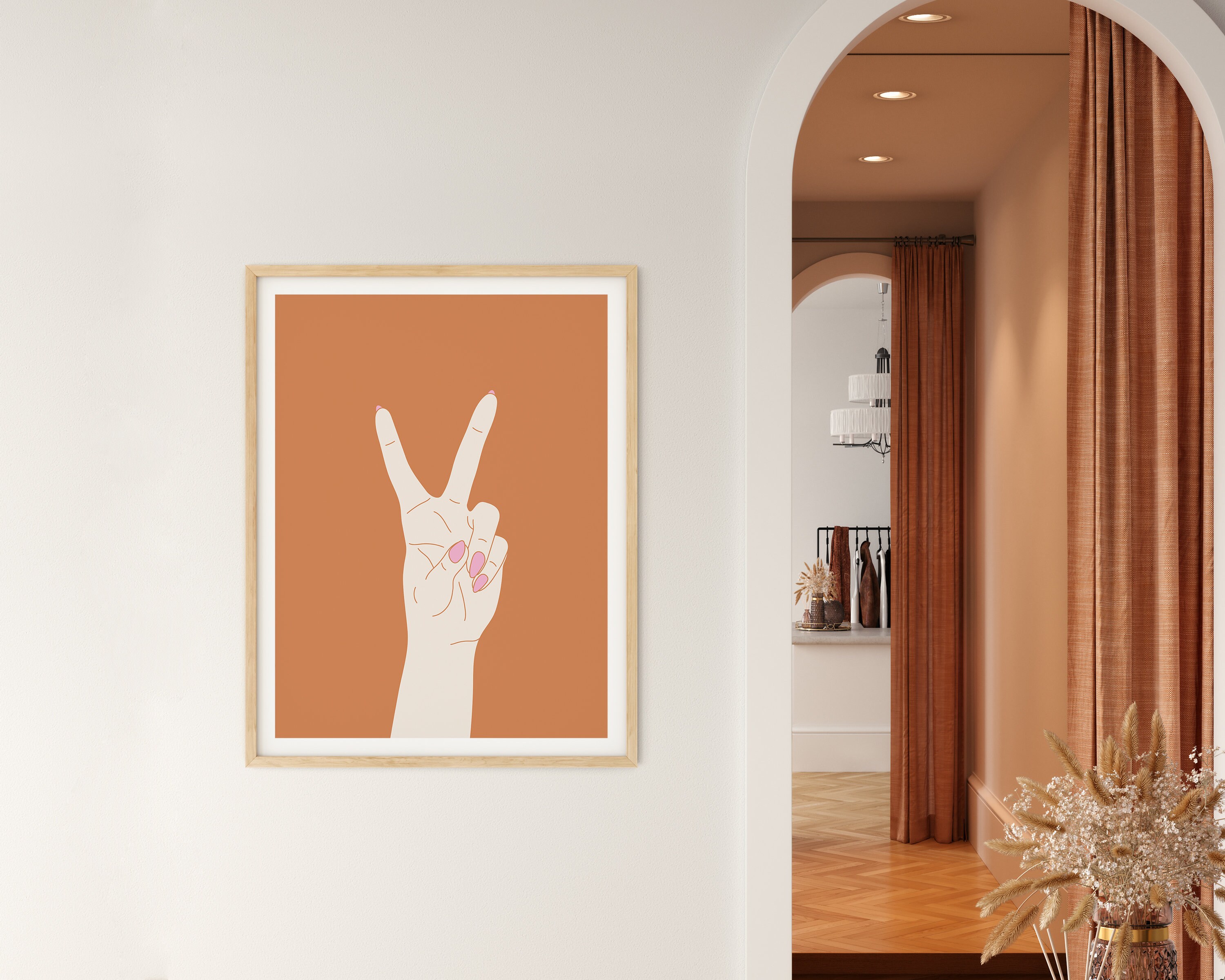 Peace Sign Art Print | Woman With Long Nails Poster | Line Art Female ...