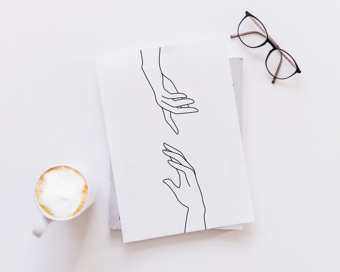 Black Line Hands Art Print Hands Line Art Feminine Hands | Etsy