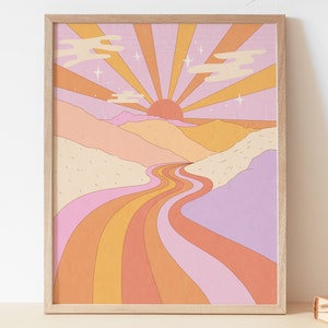 Retro Groovy Art Set of 5 Prints | Pastel 70s Gallery Wall | Colorful ...