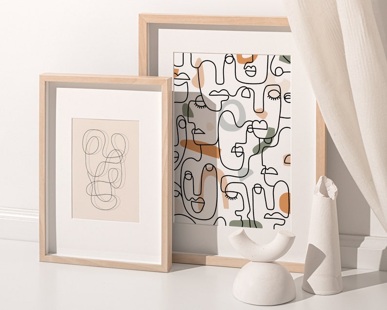 Faces Pattern Art Print | Connected Portrait Wall Art | Single Line ...